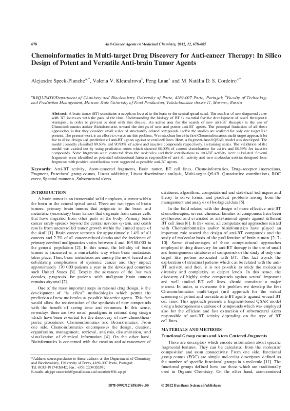 (PDF) Chemoinformatics in Multi-target Drug Discovery for Anti-cancer ...
