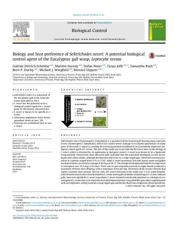 (PDF) Invasive Alien Eucalyptus gall wasp, Leptocybe invasa (Fisher and Lasalle): A Threat to ...