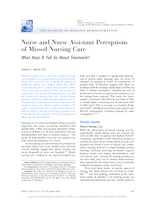 (PDF) Nurse and NA Perceptions