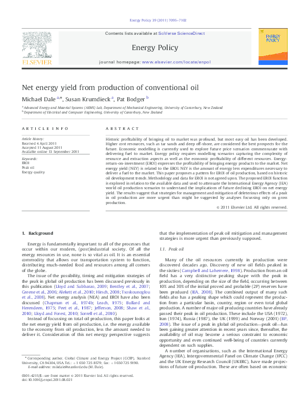 (PDF) Net energy yield from production of conventional oil