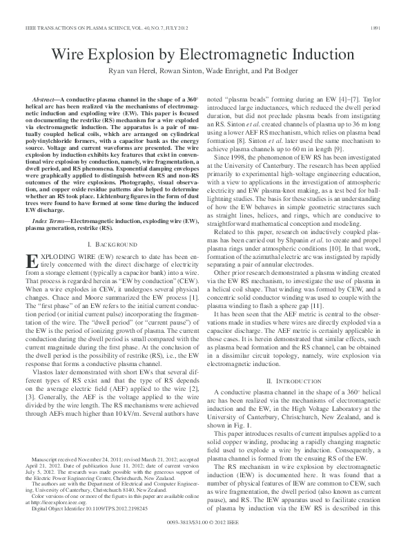 (PDF) Wire Explosion by Electromagnetic Induction