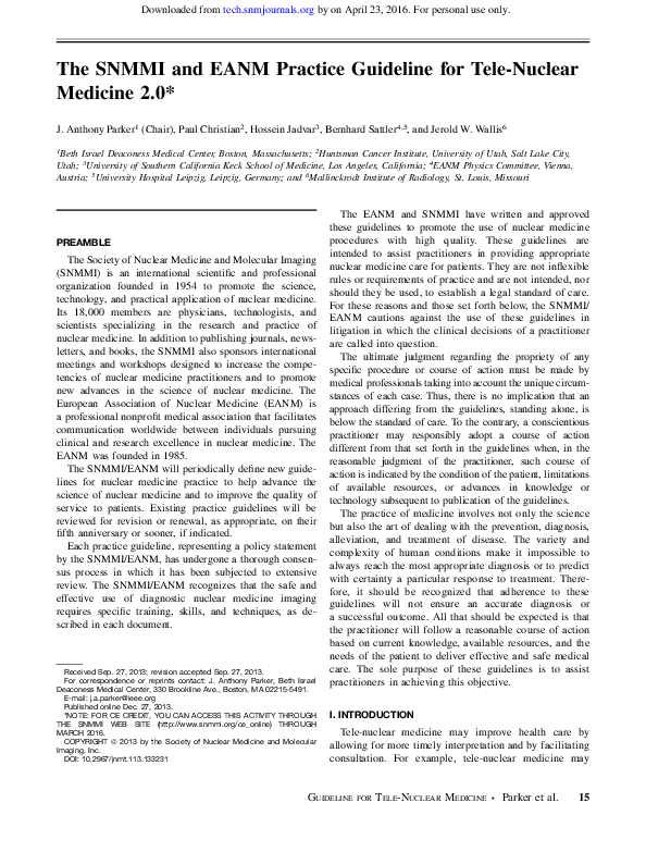 (PDF) The SNMMI and EANM Practice Guideline for Tele-Nuclear Medicine 2.0