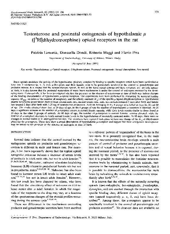 (PDF) Testosterone and postnatal ontogenesis of hypothalamic μ ([3H ...