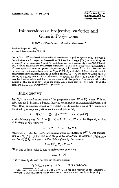 (PDF) Intersections of projective varieties and generic projections