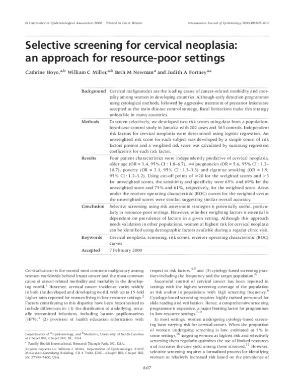 (PDF) Selective screening for cervical neoplasia: an approach for ...