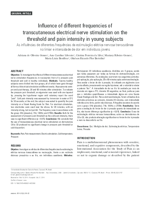 (PDF) Influence of different frequencies of transcutaneous electrical nerve stimulation on the ...