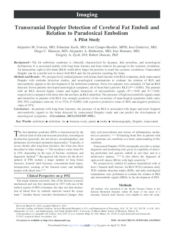 (PDF) Transcranial Doppler Detection of Cerebral Fat Emboli and ...
