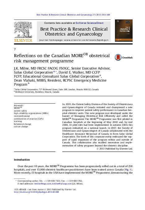 (PDF) Reflections on the Canadian MOREOB obstetrical risk management ...