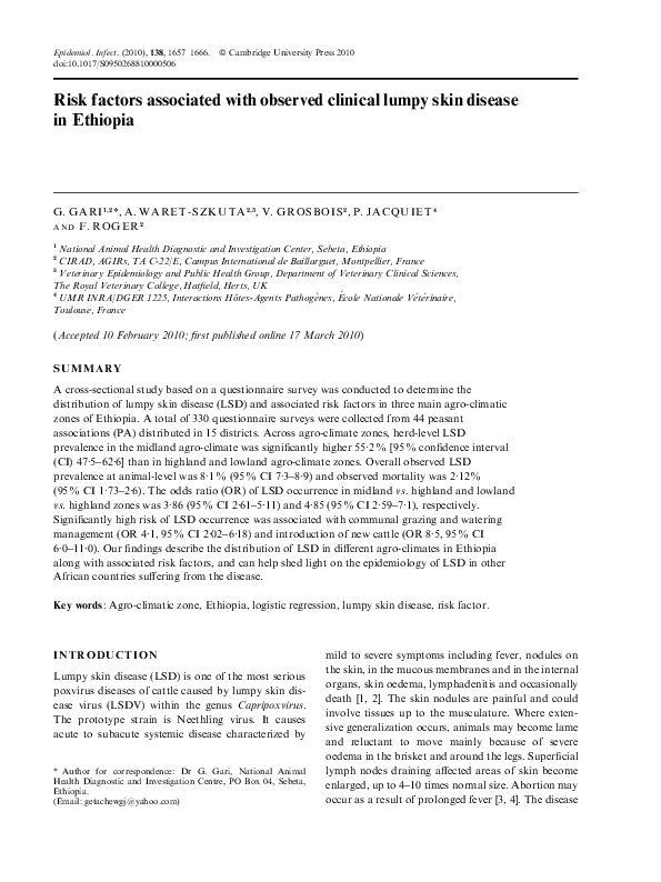 (PDF) Seroprevalence and Associated Risk Factors of Lumpy Skin Disease ...