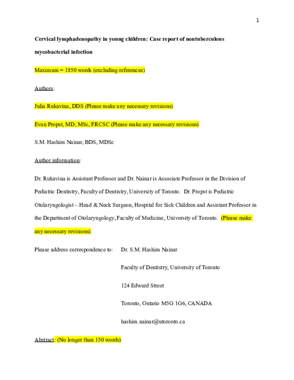 (DOC) Cervical lymphadenopathy in young children: case report of ...