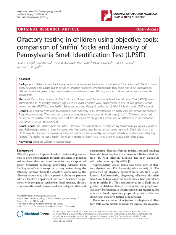 (PDF) Olfactory testing in children using objective tools: comparison ...