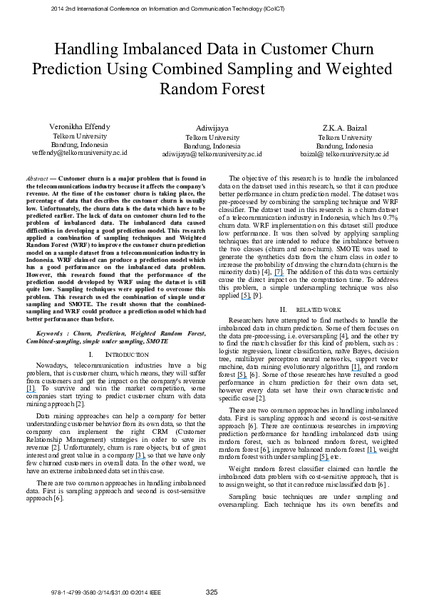 Pdf Handling Imbalanced Data In Customer Churn Prediction Using Combined Sampling And Weighted