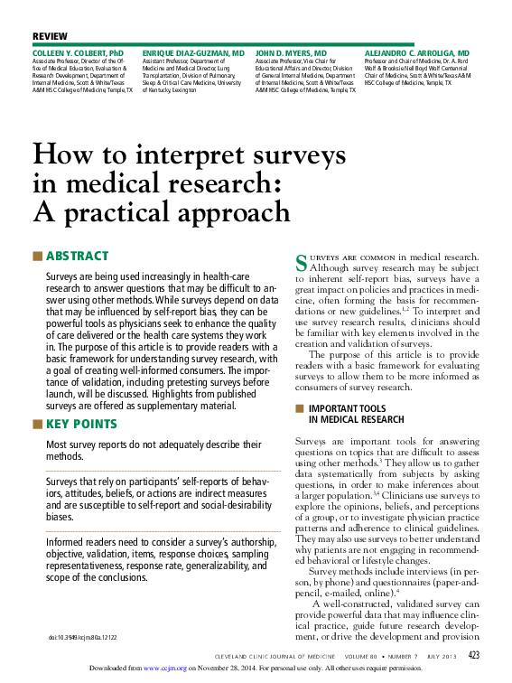 (PDF) How to interpret surveys in medical research: a practical approach