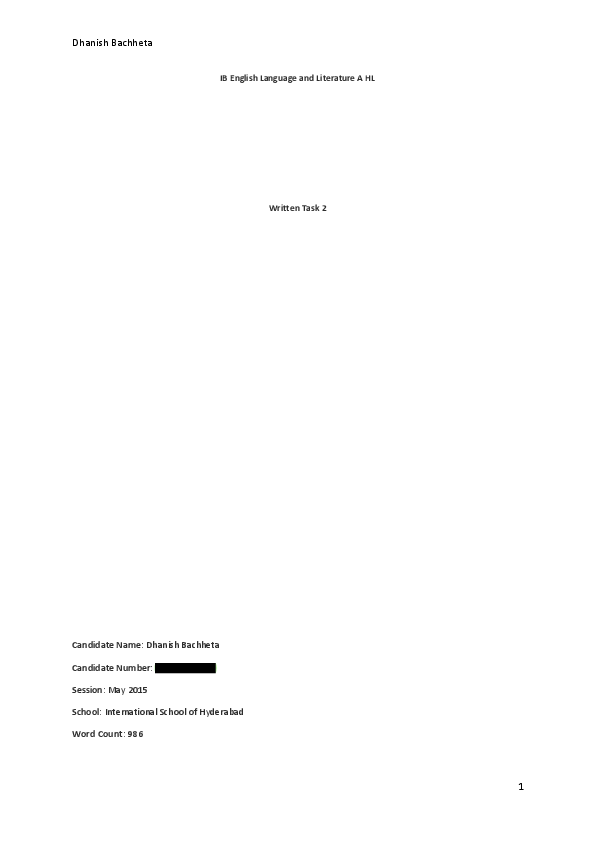 (PDF) IB English Language and Literature A HL: Written Task 2