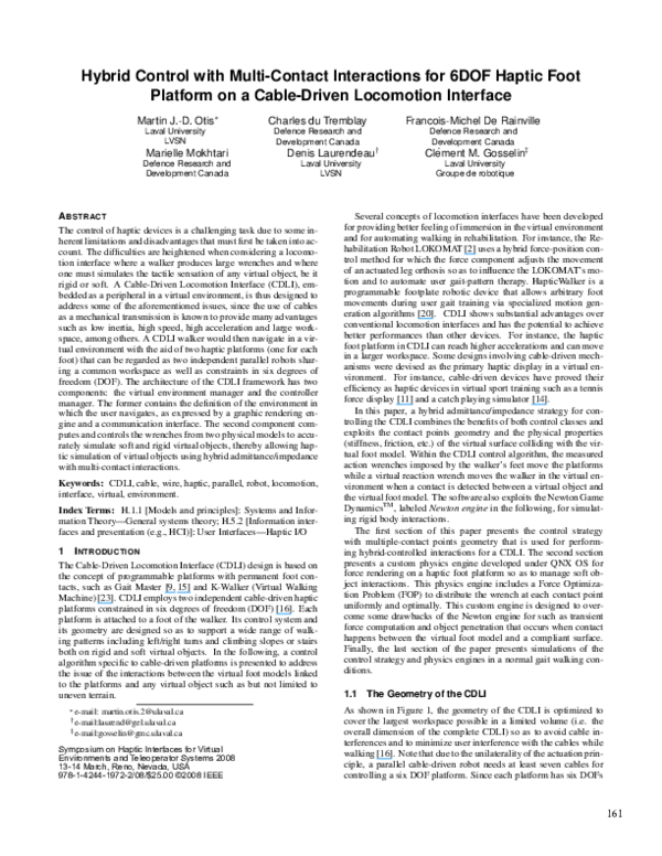 (PDF) Hybrid Control with Multi-Contact Interactions for 6DOF Haptic Foot Platform on a Cable ...