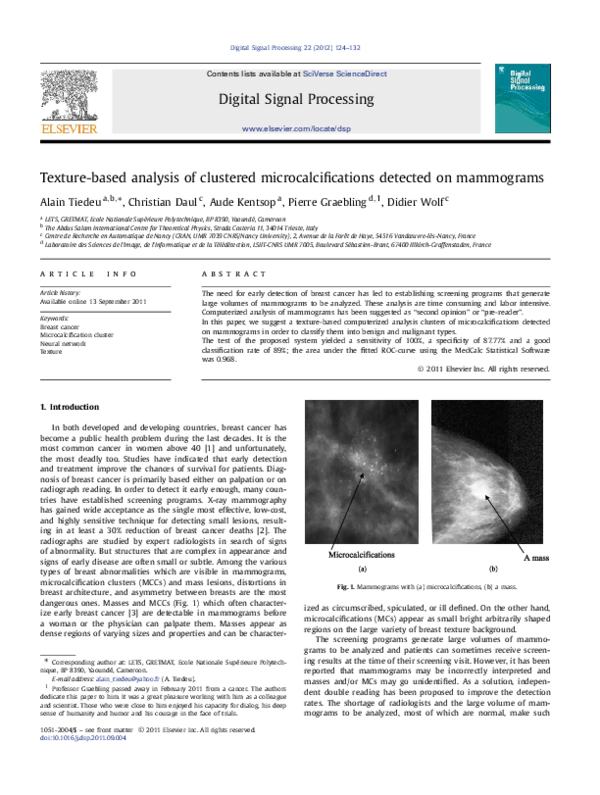 (PDF) Texture-based analysis of clustered microcalcifications detected on mammograms