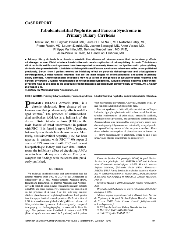 (PDF) Tubulointerstitial Nephritis and Fanconi Syndrome in Primary ...
