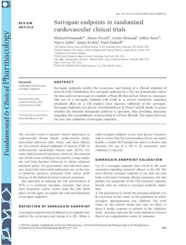 (PDF) Surrogate endpoints in randomized cardiovascular clinical trials