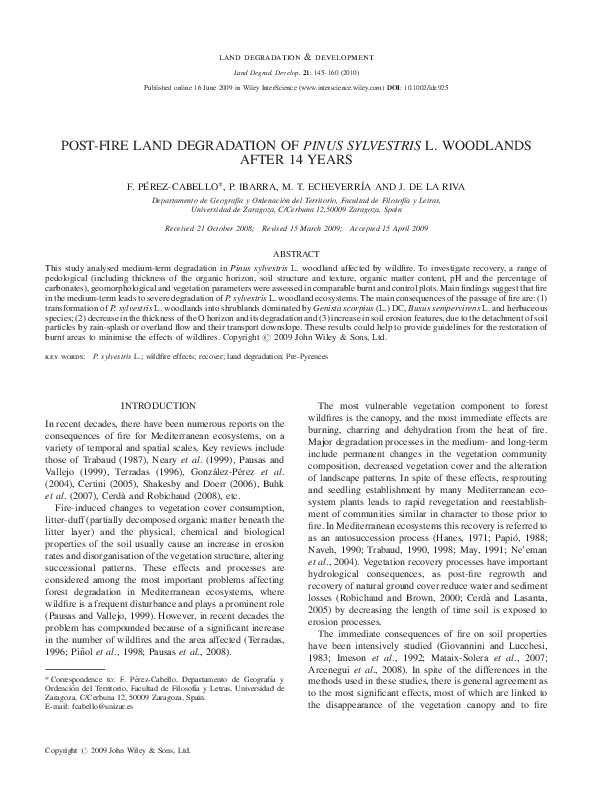(PDF) Post-fire land degradation of Pinus sylvestris L. woodlands after ...