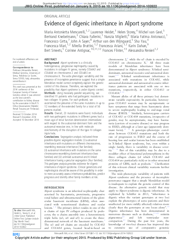 (PDF) Evidence of digenic inheritance in Alport syndrome