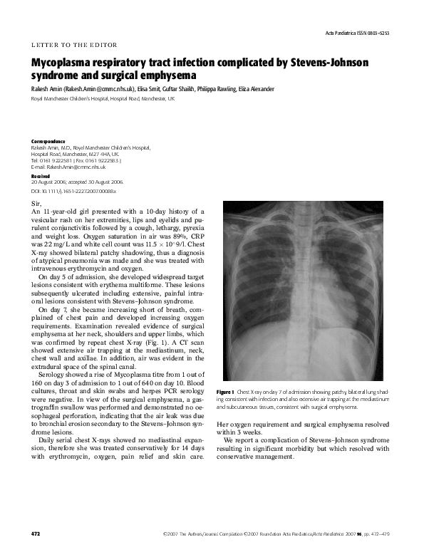 (PDF) Mycoplasma respiratory tract infection complicated by Stevens ...