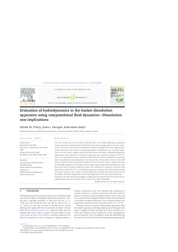 (PDF) Evaluation of hydrodynamics in the basket dissolution apparatus ...