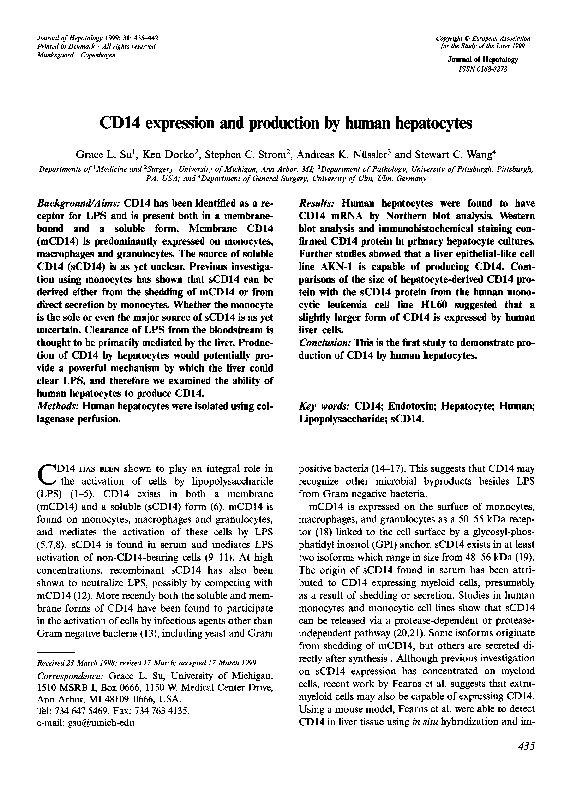 (PDF) CD14 expression and production by human hepatocytes