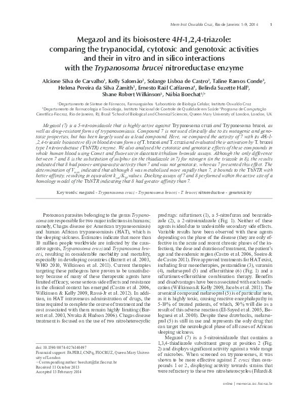 (PDF) Megazol and its bioisostere 4H-1,2,4-triazole: comparing the ...