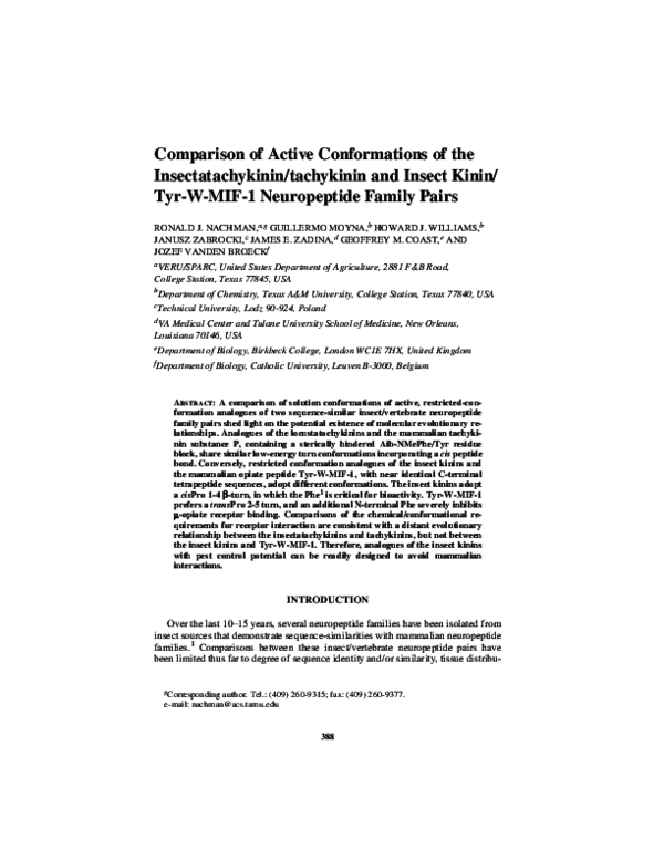 (PDF) Comparison of Active Conformations of the Insectatachykinin ...