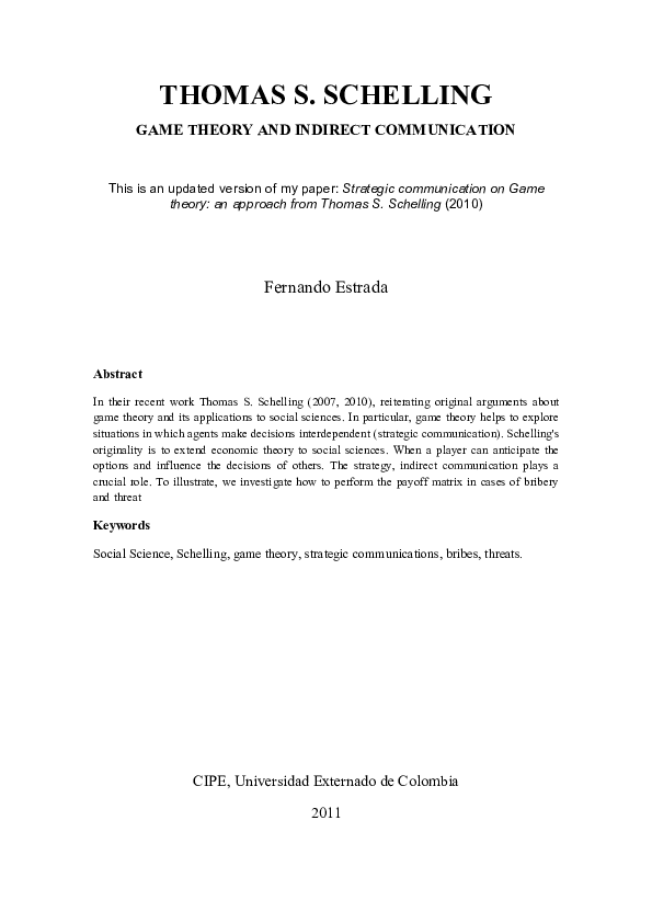 (PDF) Thomas S. Schelling: game theory and indirect communication