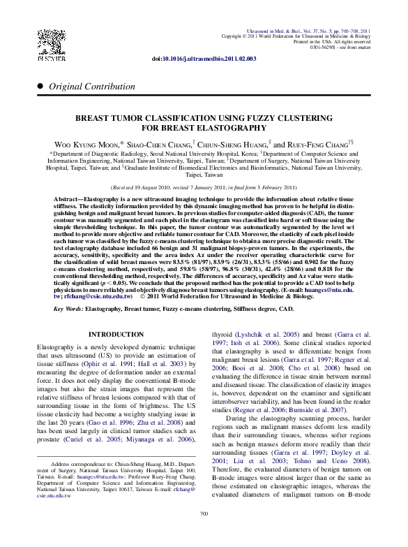 Pdf Breast Tumor Classification Using Fuzzy Clustering For Breast Elastography Chiun Sheng