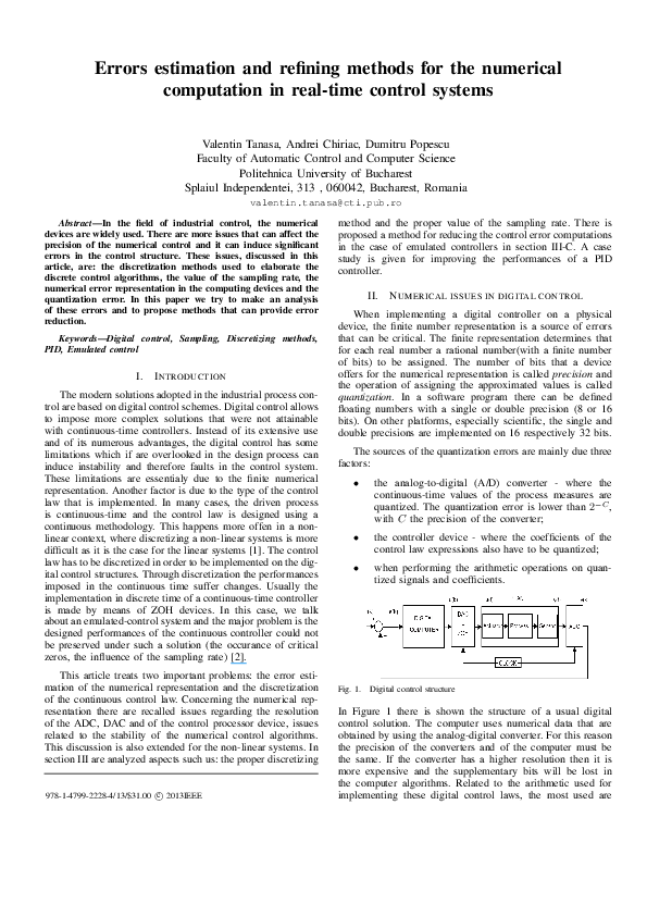 Errors Estimation And Refining Methods For The Numerical Computation In Real Time Control Systems 