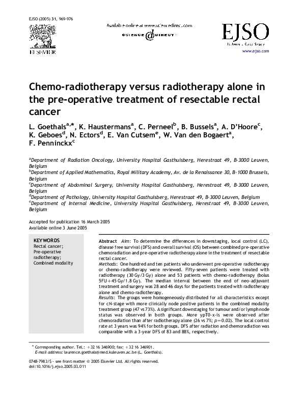 (PDF) Chemo-radiotherapy versus radiotherapy alone in the pre-operative ...