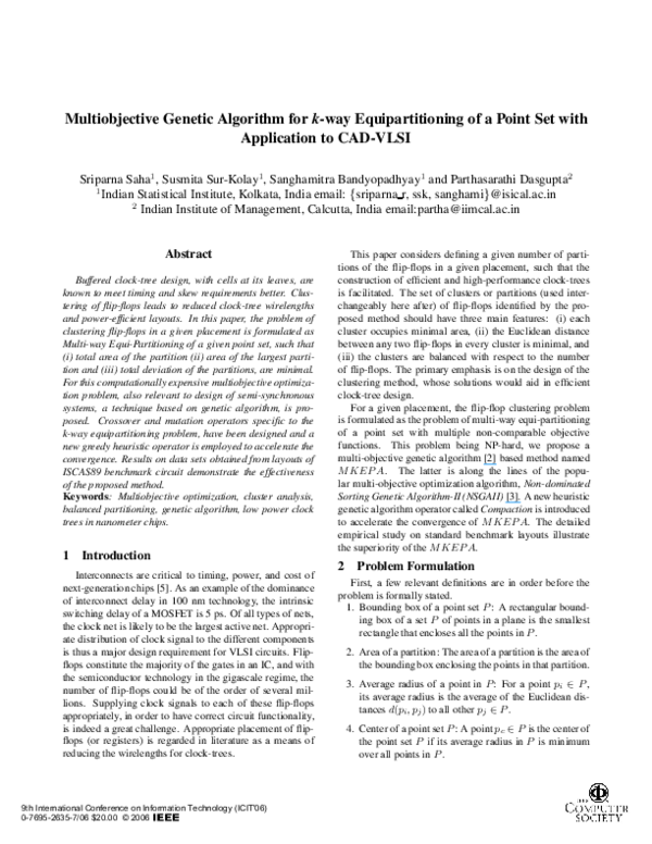 Pdf Multiobjective Genetic Algorithm For K Way Equipartitioning Of A Point Set With