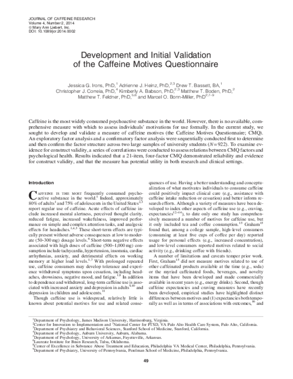 (PDF) Development and Initial Validation of the Caffeine Motives Questionnaire