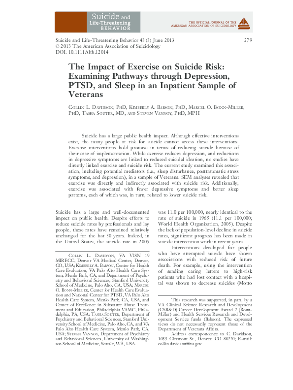 (PDF) The Impact of Exercise on Suicide Risk: Examining Pathways ...