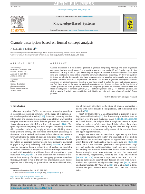 (PDF) Granule description based on formal concept analysis