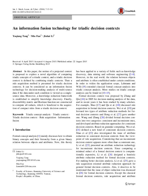 (PDF) An information fusion technology for triadic decision contexts
