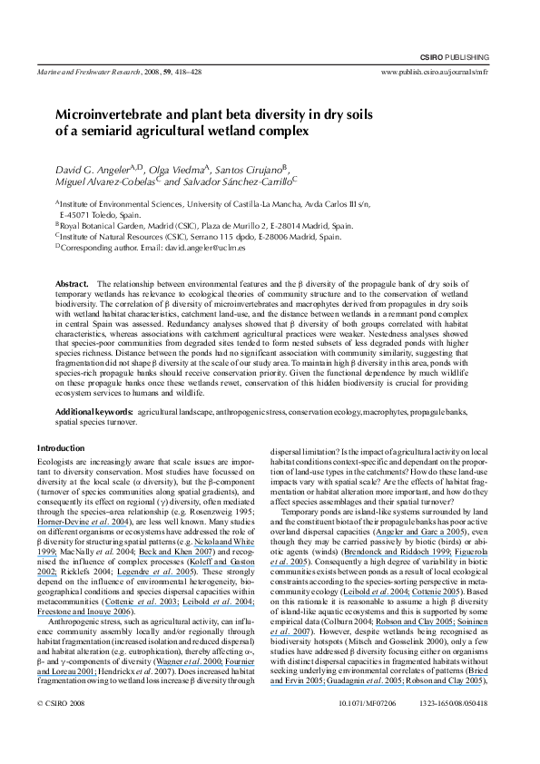 (PDF) Microinvertebrate and plant beta diversity in dry soils of a ...