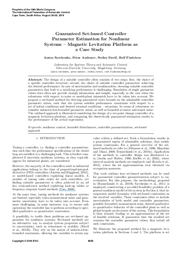 (PDF) Guaranteed Set-based Controller Parameter Estimation for Nonlinear Systems–Magnetic ...