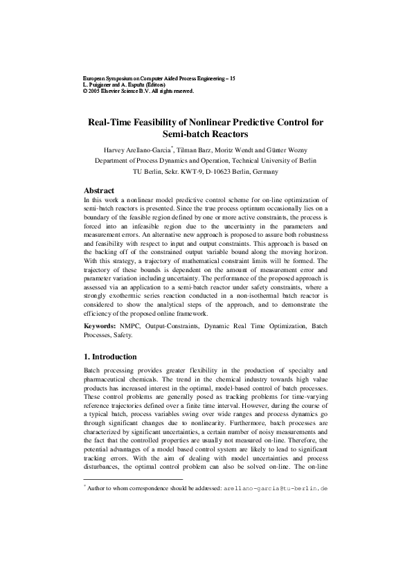 (PDF) Real-time feasibility of nonlinear predictive control for large scale processes-a case study