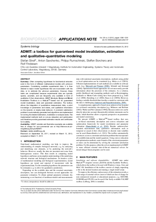 (PDF) ADMIT: a toolbox for guaranteed model invalidation, estimation and qualitative ...