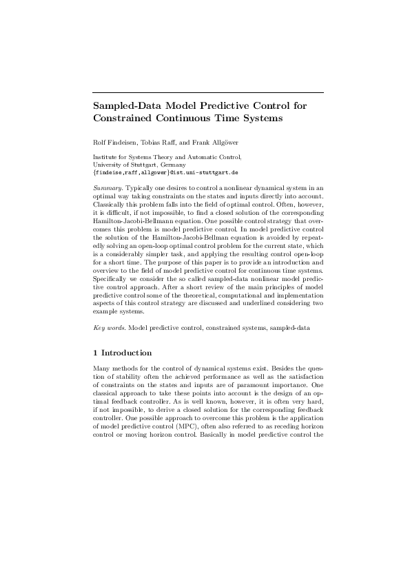 (PDF) Sampled-Data Model Predictive Control for Constrained Continuous ... (PDF) Sampled-Data Model Predictive Control for Constrained Continuous ...