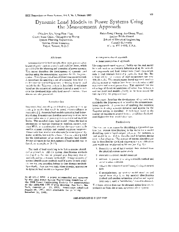 Pdf Dynamic Load Models In Power Systems Using The Measurement Approach