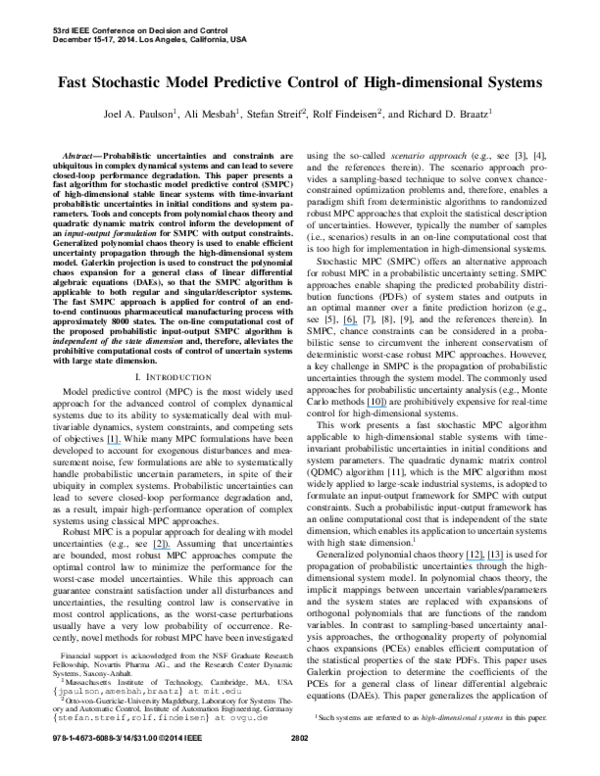 Pdf Fast Stochastic Model Predictive Control Of High Dimensional Systems