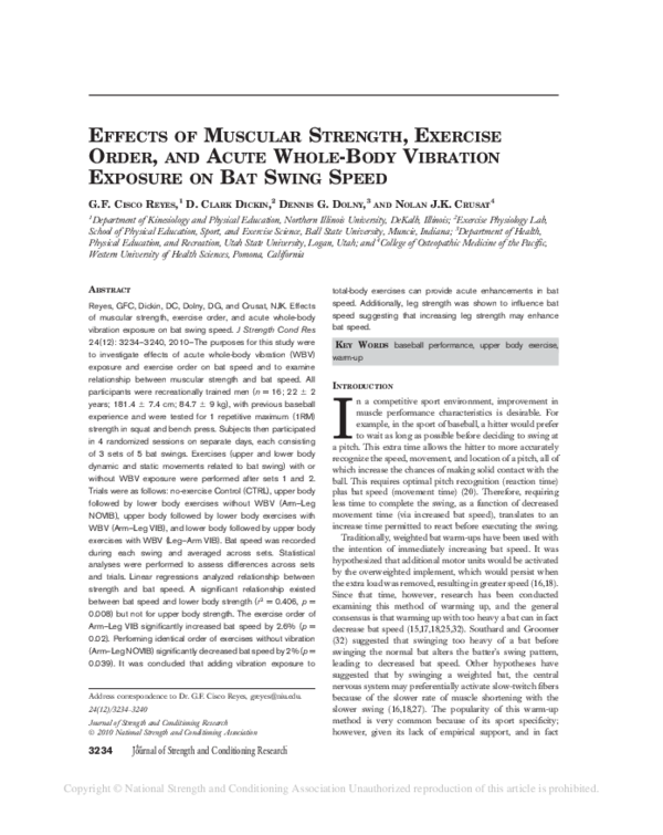 (PDF) Effects of muscular strength, exercise order, and acute whole ...