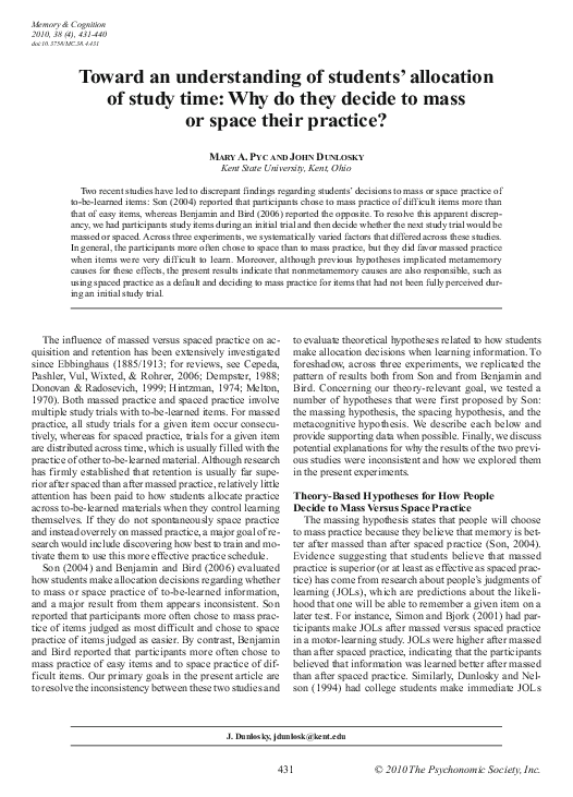 (PDF) Toward an understanding of students’ allocation of study time ...