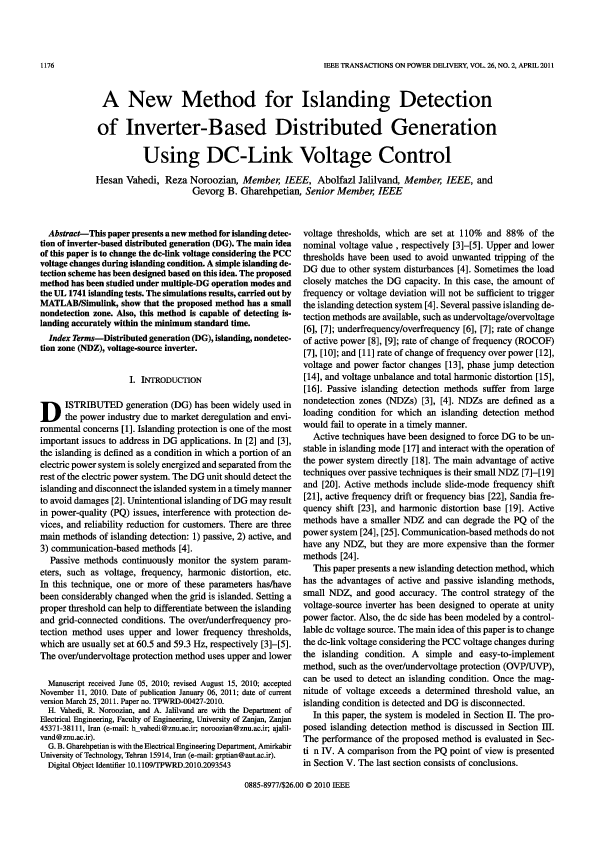 Pdf A New Method For Islanding Detection Of Inverter Based Distributed Generation Using Dc