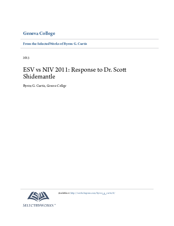 (PDF) ESV vs. NIV 2011: Response to Dr. Scott Shidemantle