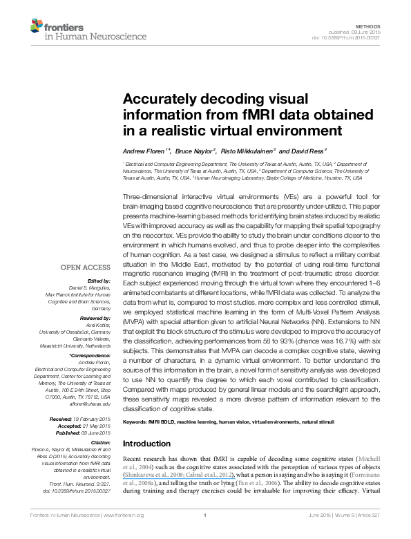 (PDF) Decoding fMRI Brain States in Virtual Environments